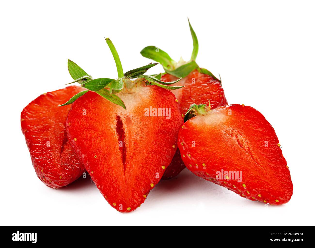 Group of strawberries with leaves isolated on a white background Stock ...