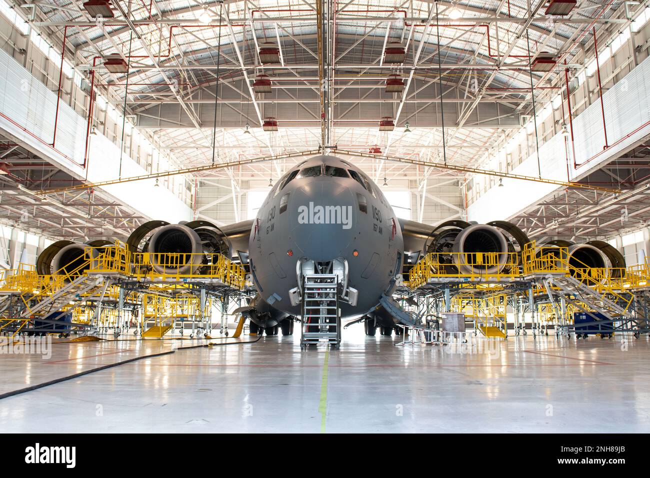 A C-17 Globemaster III aircraft’s wings are flanked by newly ...