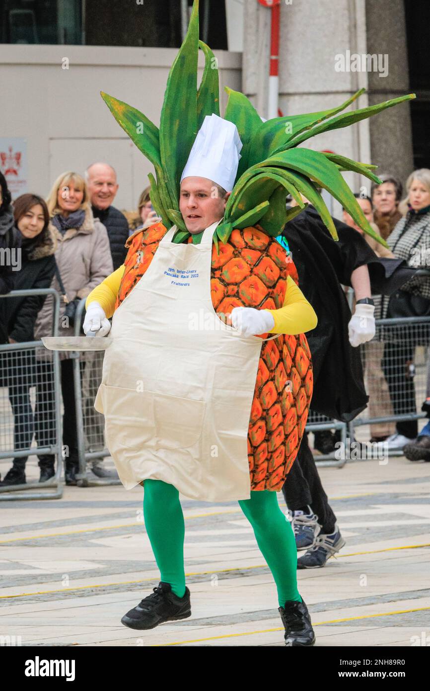 London, UK. 21st Feb, 2023. A fruiter races dressed as a pineapple. The ...