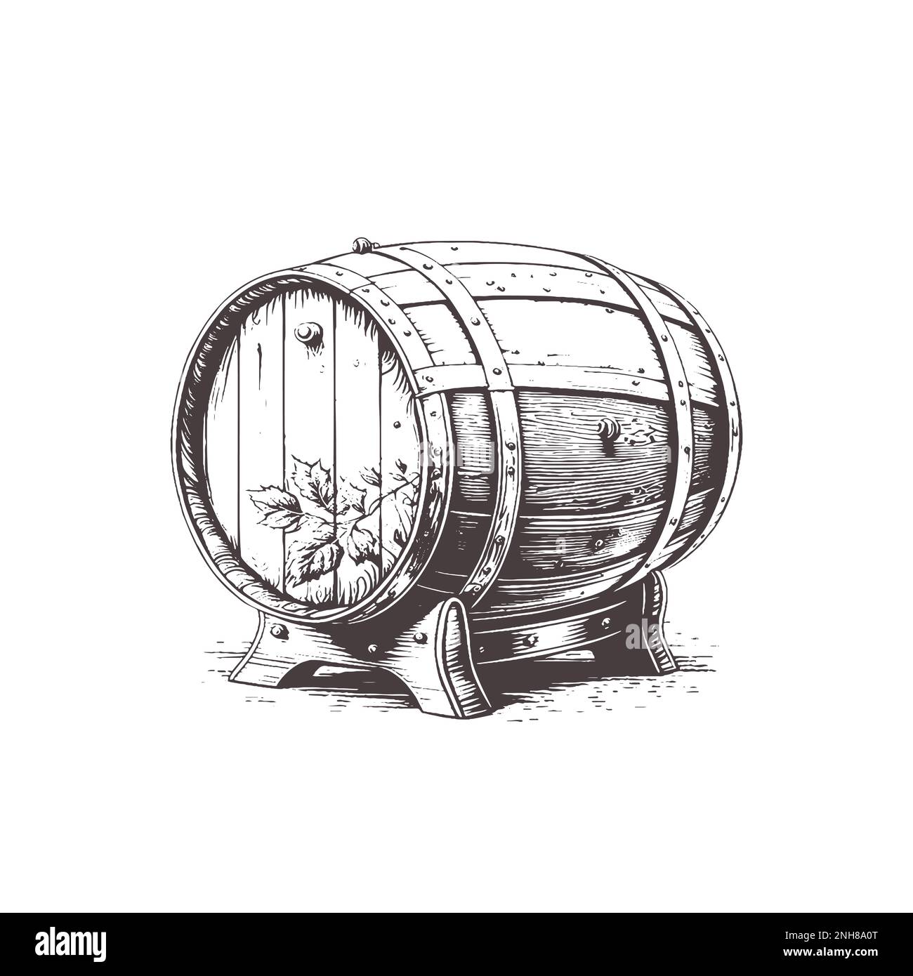 Vector wooden barrel. Hand drawn vintage illustration in engraved style ...