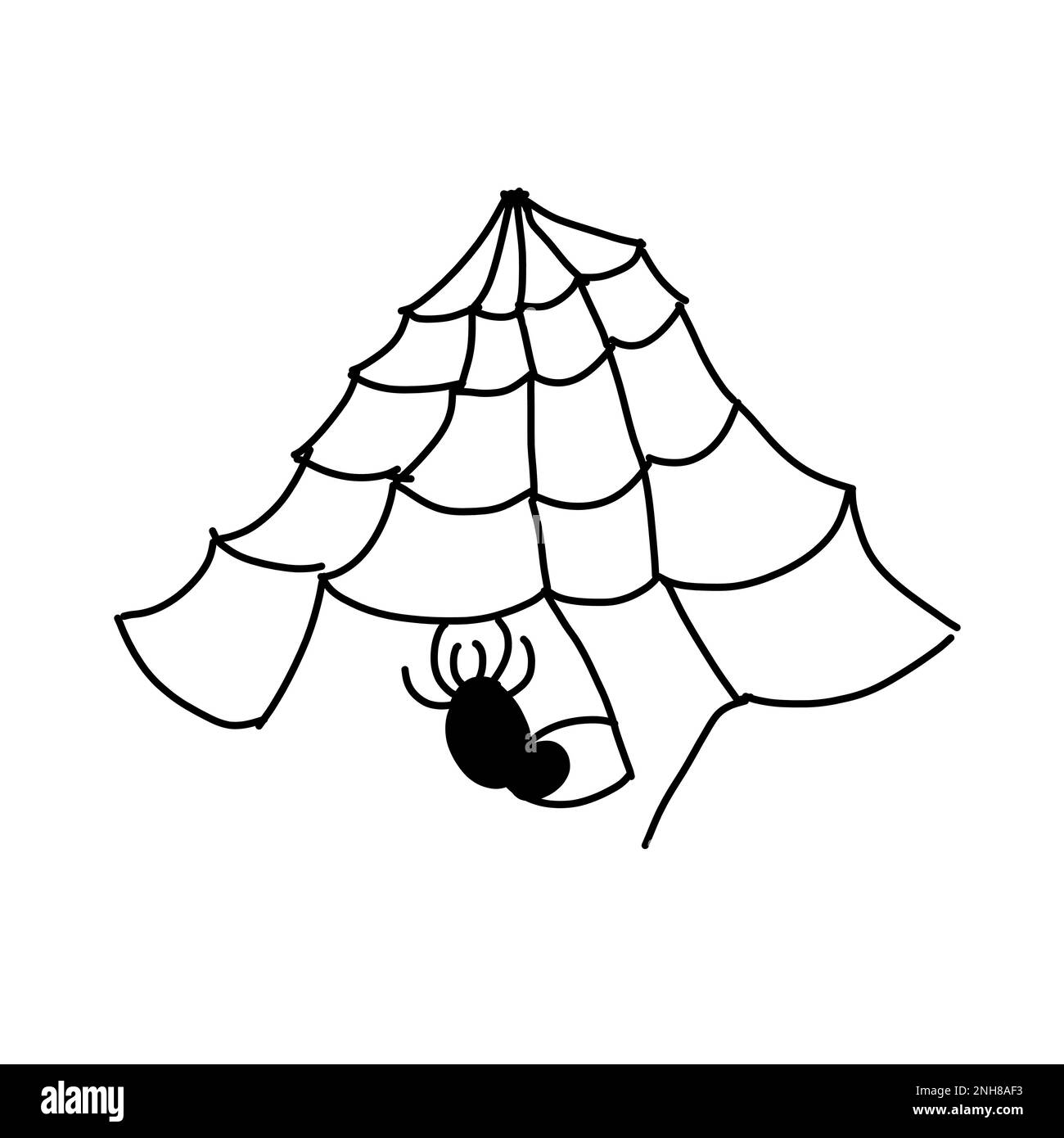 Simple spider on a web in cartoon doodle style. Vector illustration ...