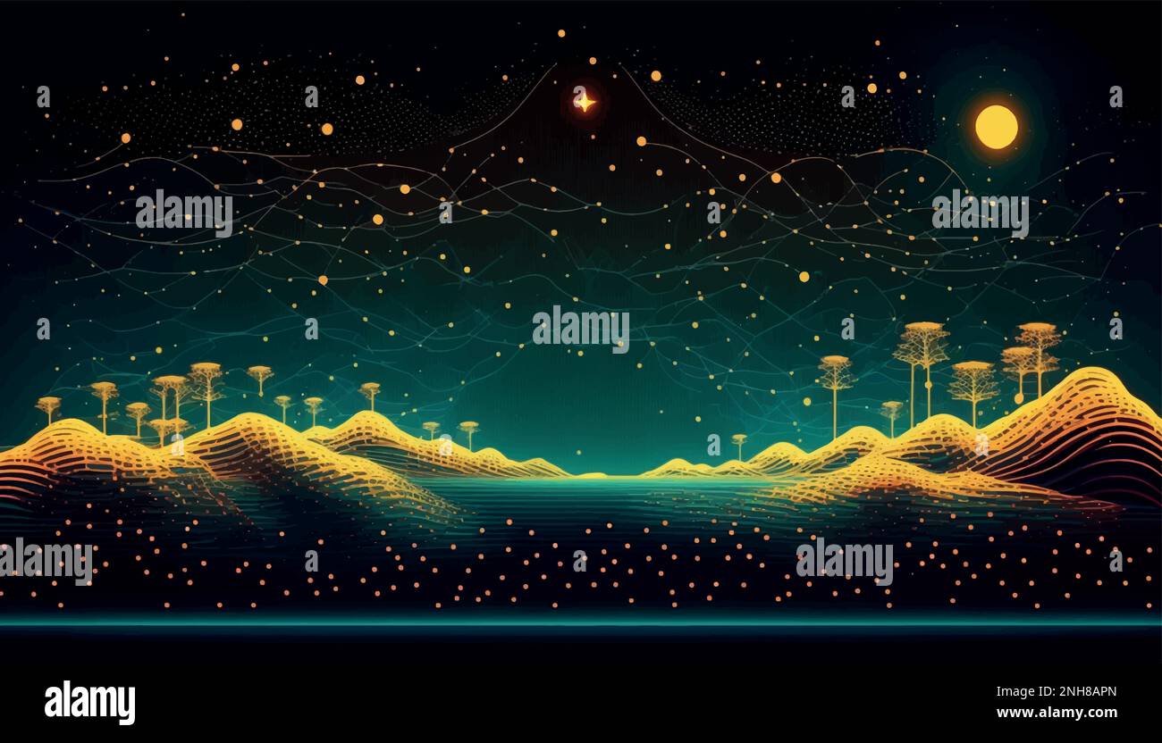 Abstract mountains landscape with stars on the horizon. Futuristic landscape background Stock ...