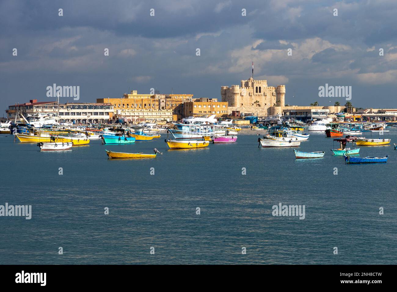 Harbor of Fishing Boats Floating on Blue Sea Water, Alexandria, Egypt ...
