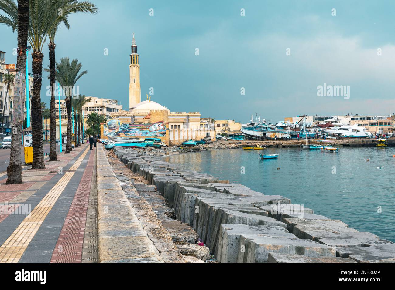 Corniche of Alexandria, the seconds largest city in Egypt. Traditional ...