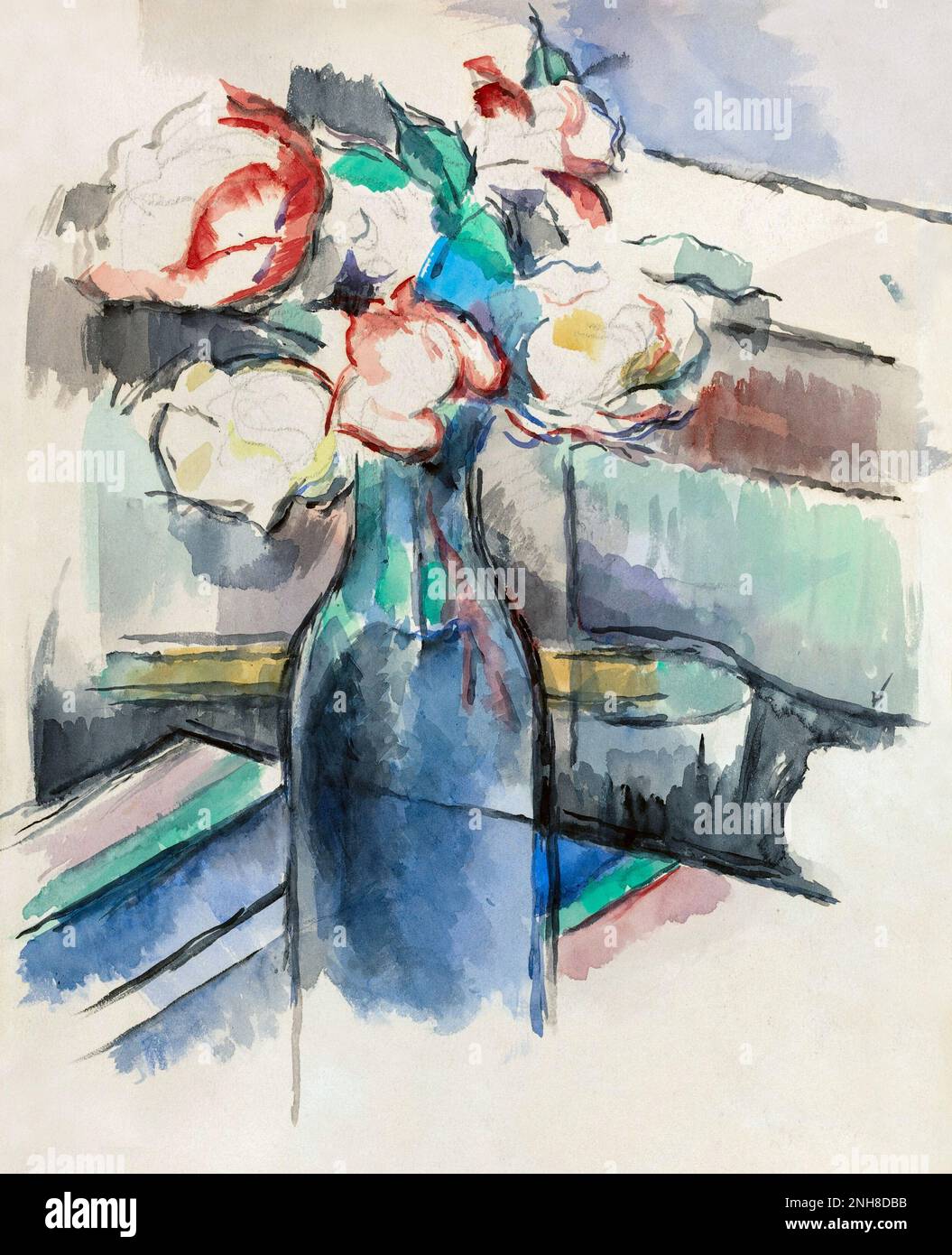 Paul Cézanne's Roses in a Bottle (1900-1904) still life painting Stock ...