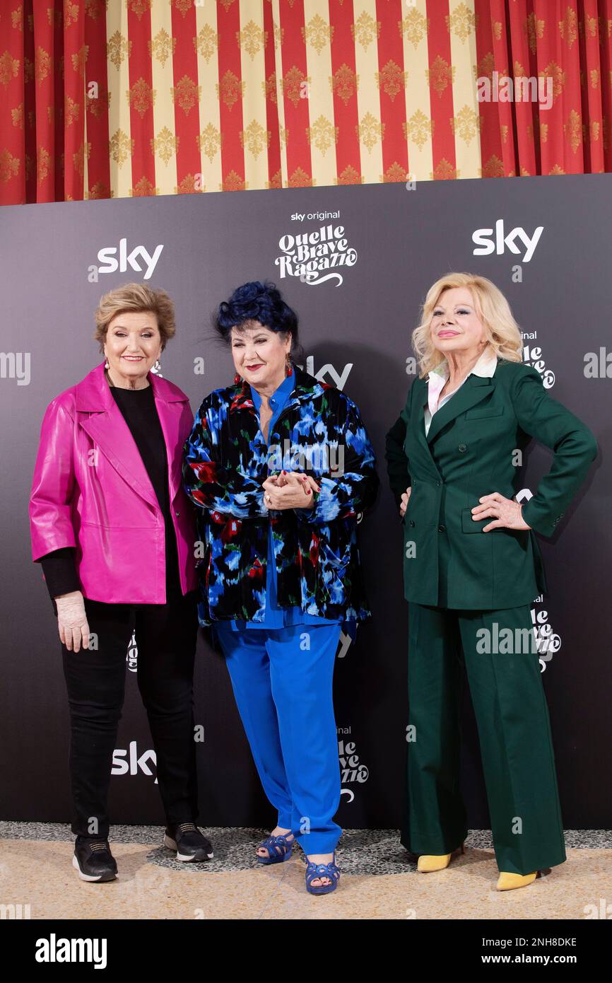 MILAN, ITALY - FEBRUARY 15: Mara Maionchi, Marisa Laurito and Sandra ...
