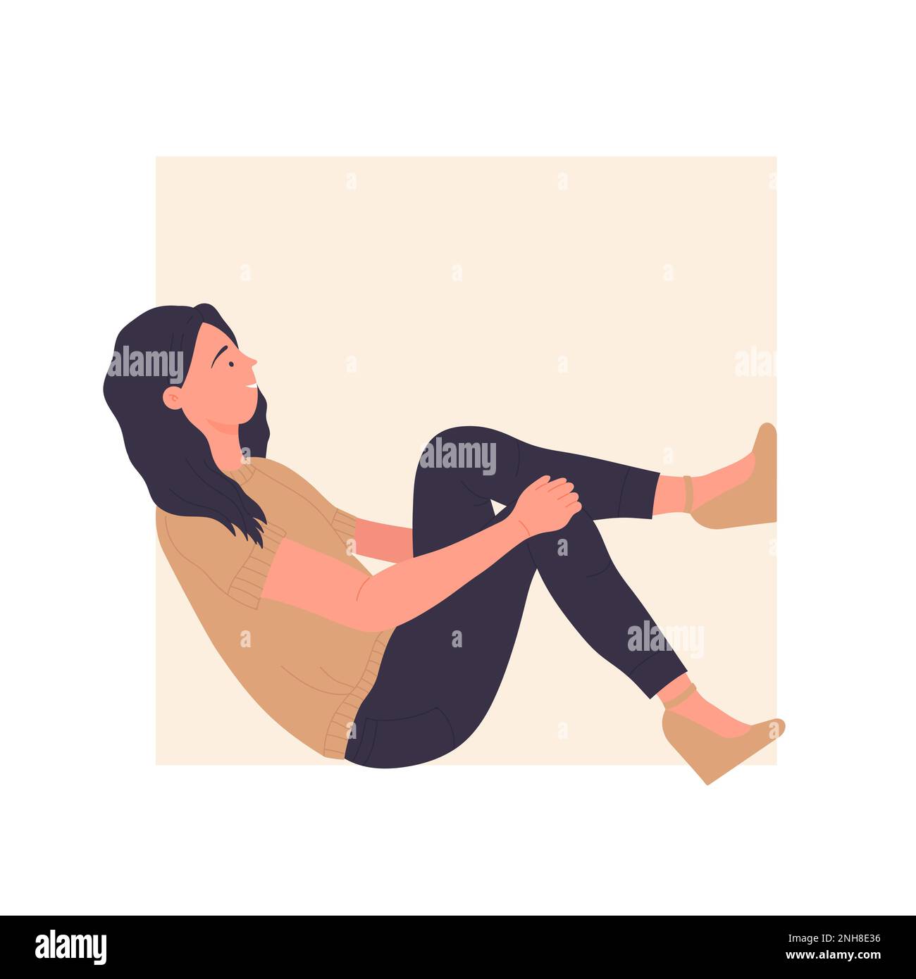 Sitting girl in square shape. People with geometrical objects vector ...
