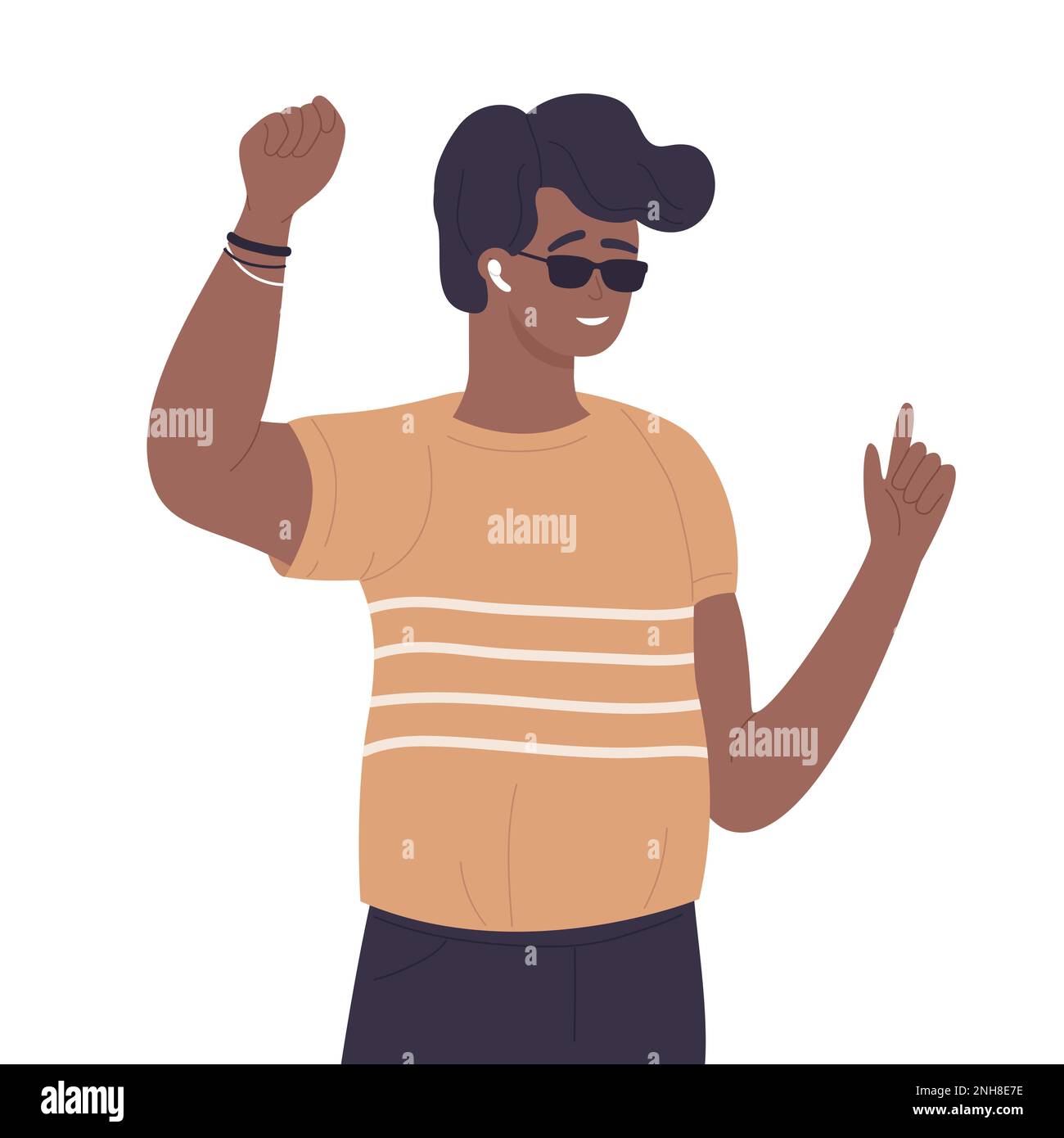 Guy with glasses listen to music. Favourite song in headphones vector ...