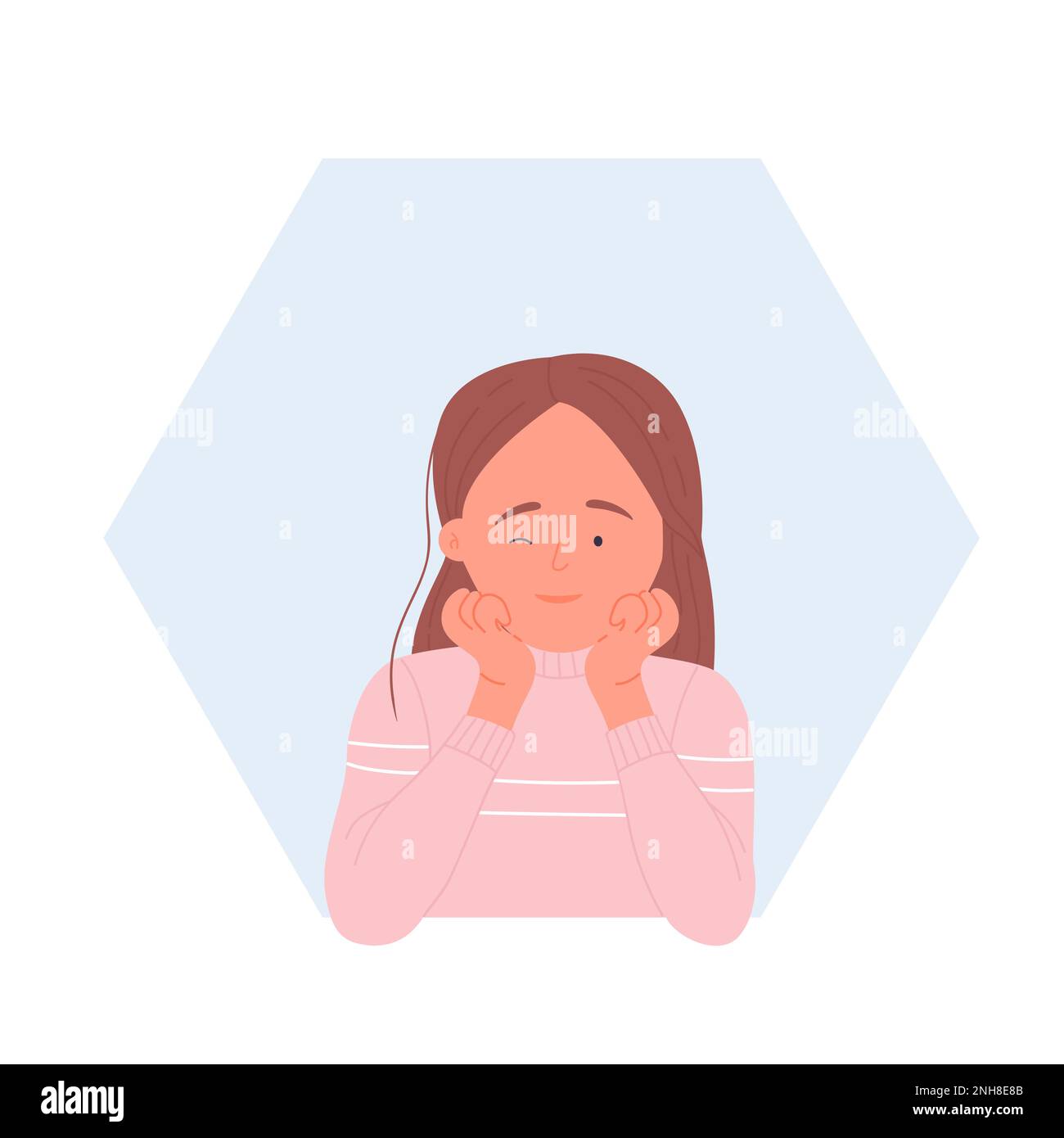 Winking girl from hexagon shape. Learning geometry objects vector ...