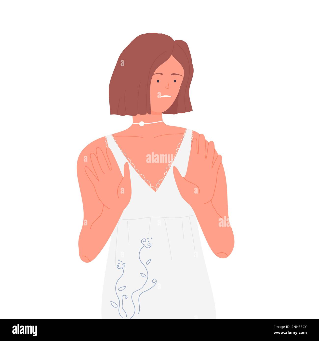 Worried Woman Stop Pose Lady Saying No Hand Negative Gesture Vector