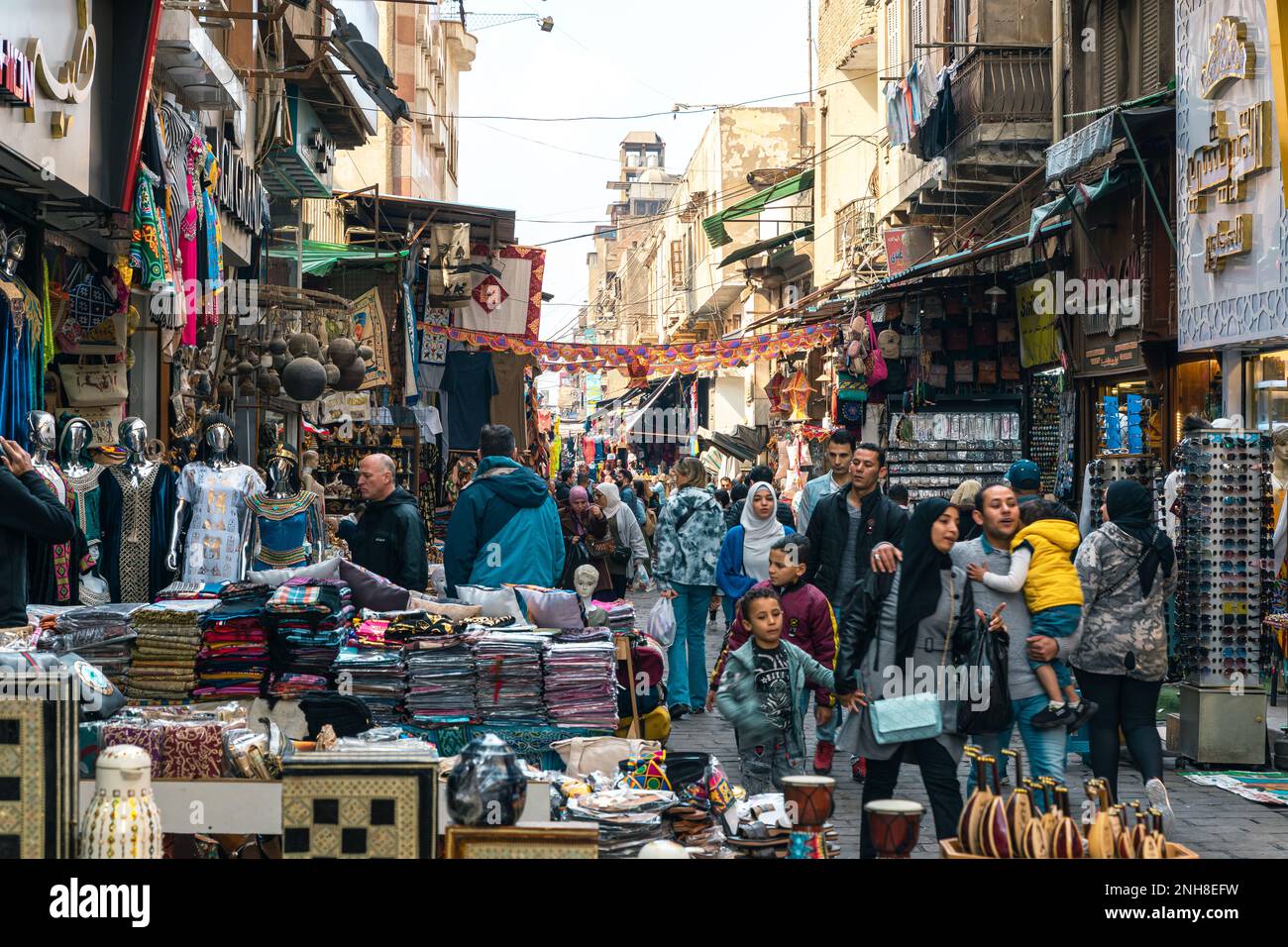 Cairo, Egypt - February 14, 2023: Crowds on a street in the Islamic ...