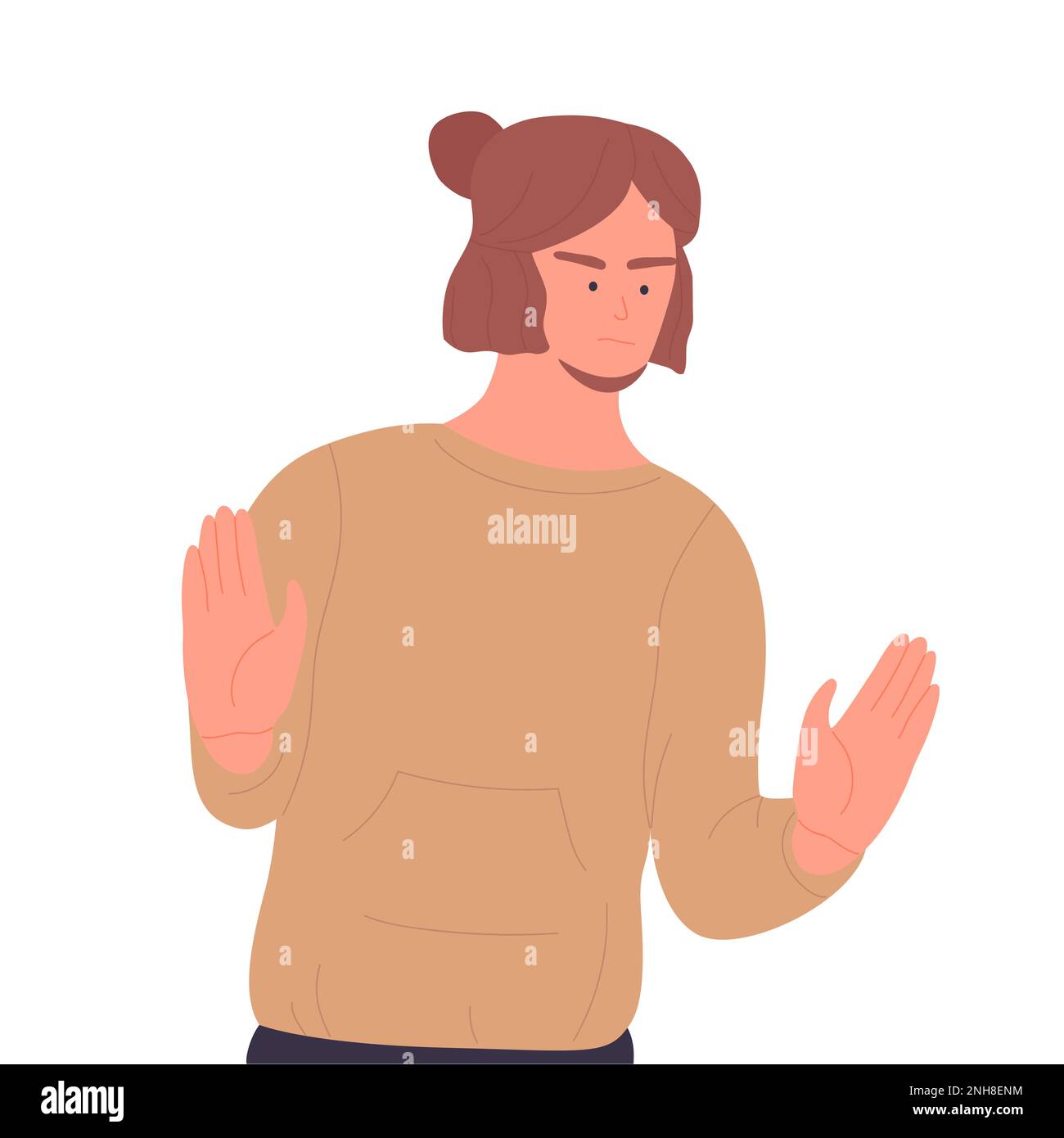 Upset boy shows warning rejection. Teenager saying no, negative stop ...