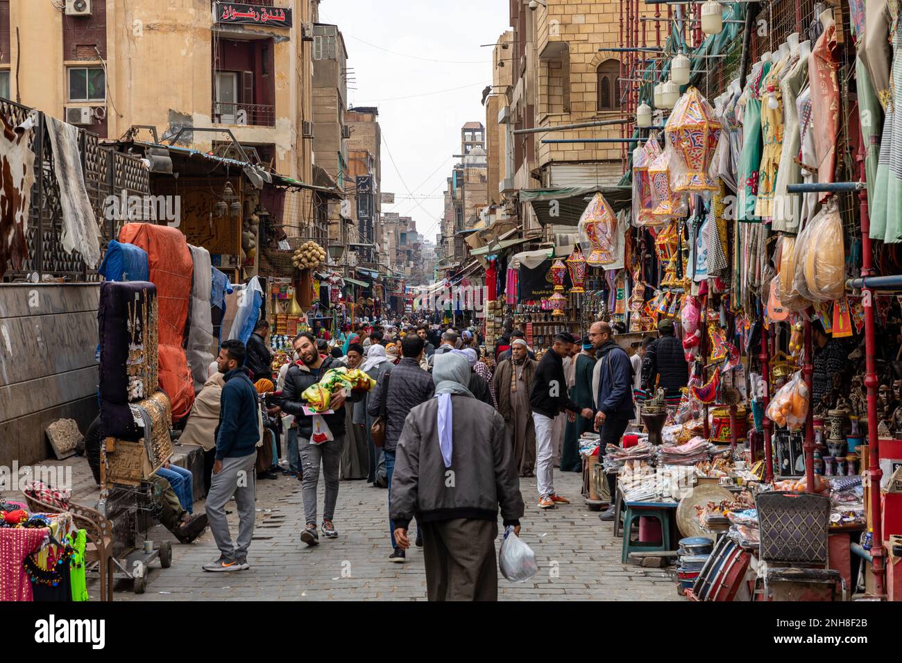 Cairo, Egypt - February 14, 2023: Crowds on a street in the Islamic ...