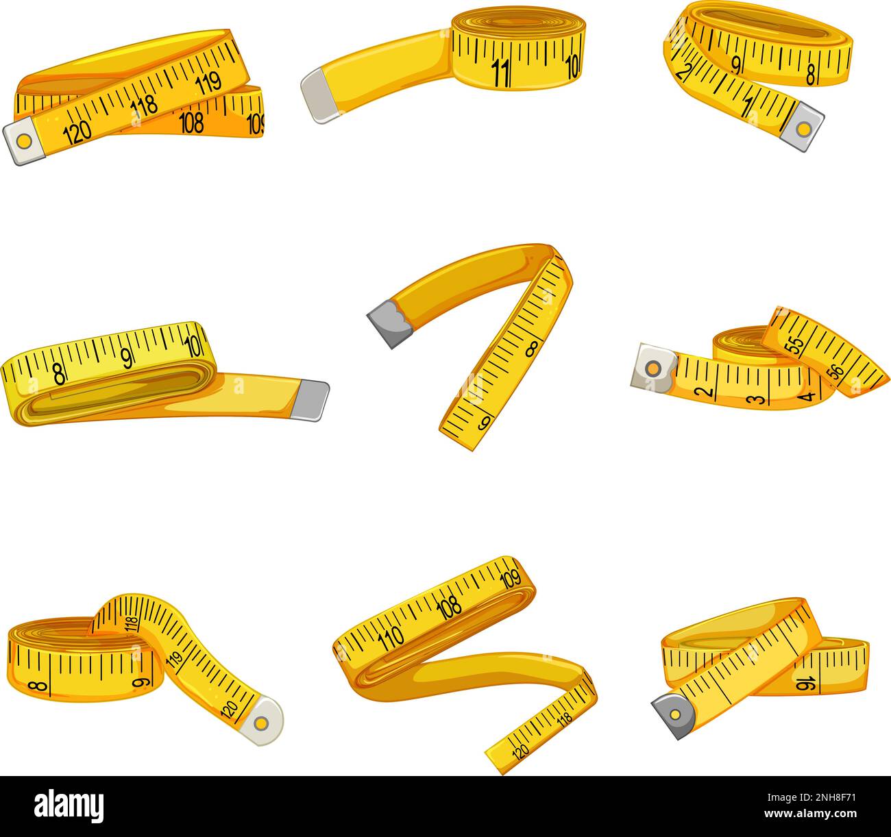 yellow measuring tape set cartoon vector illustration Stock Vector ...