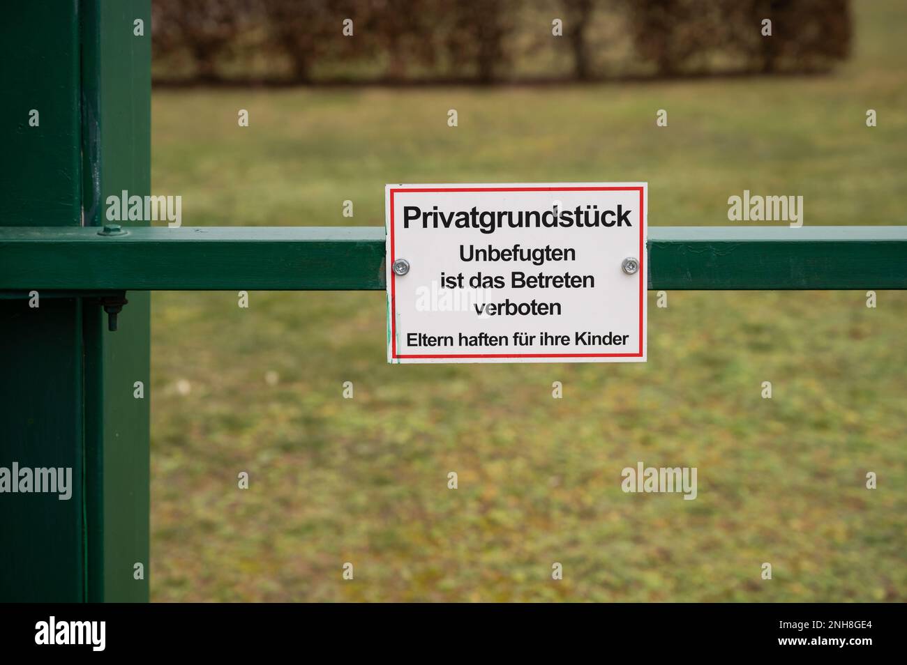 Close-up german warning sign "private property unauthorized entry is ...