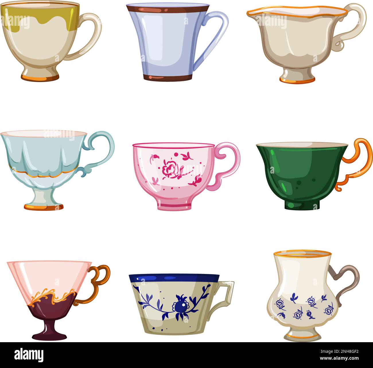 vintage cup set cartoon vector illustration sign color Stock Vector ...