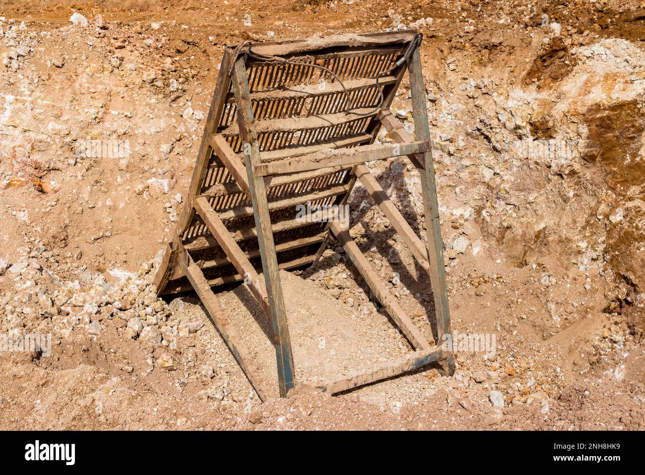 Metal structure for sifting crushed stone on a limestone quarry Stock ...