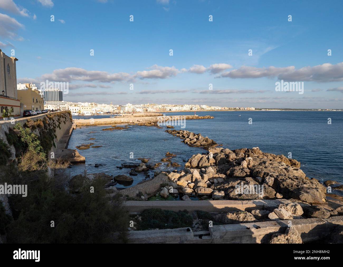 Waterfront and cityscape of sunny Gallipoli, Italy at beautiful summer ...