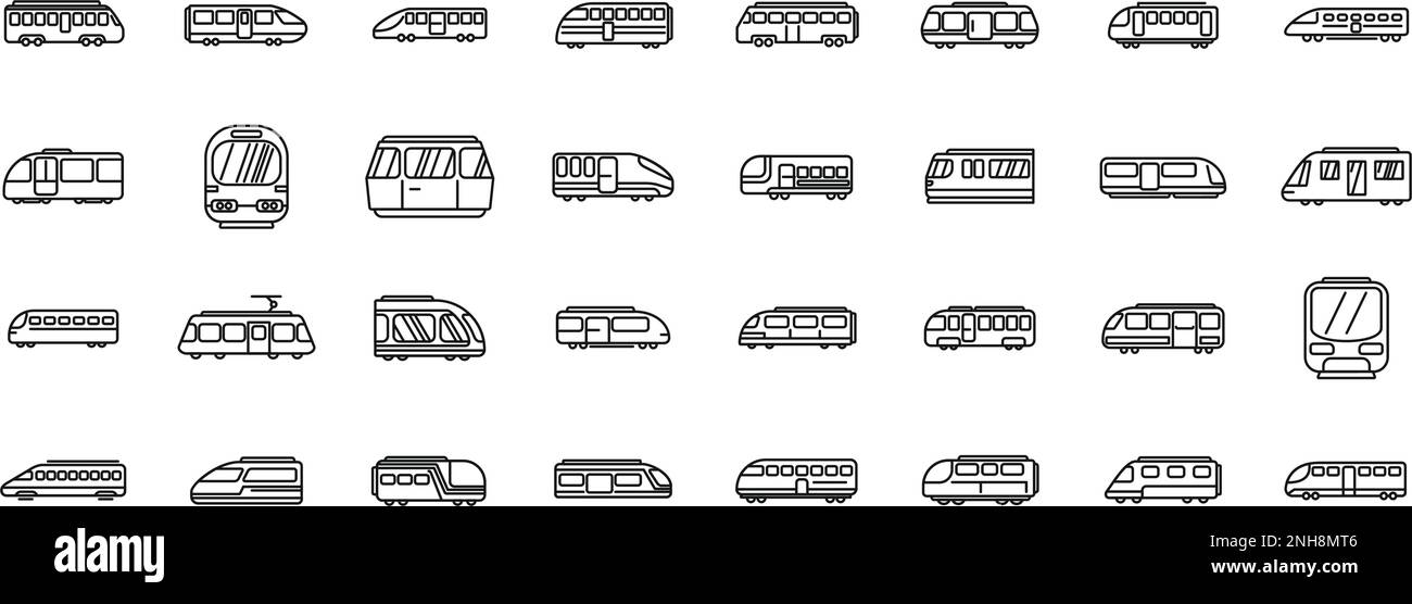 High-speed transportation icons set outline vector. Speed train ...