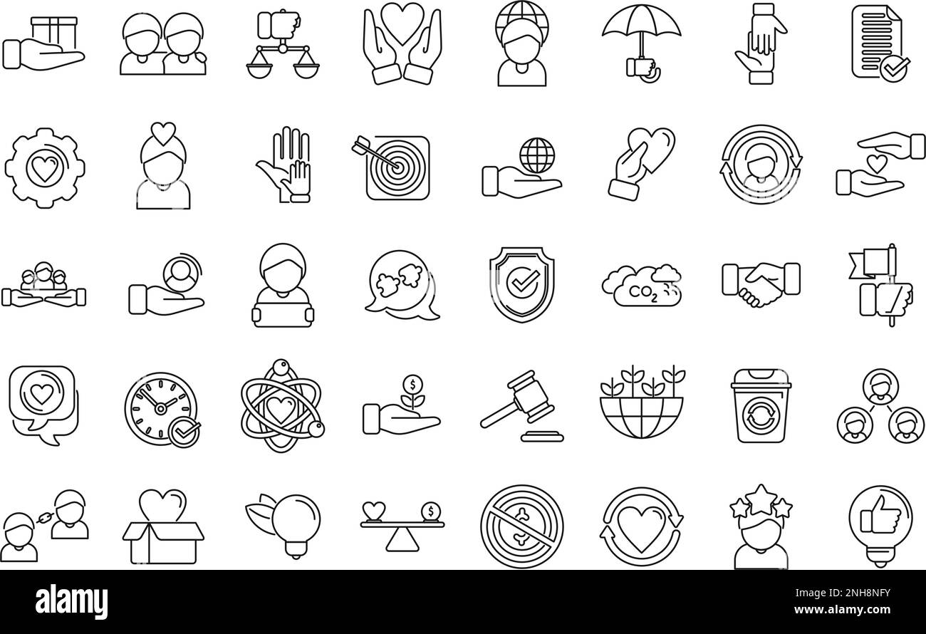 Social responsibility icons set outline vector. Friend care. Service ...