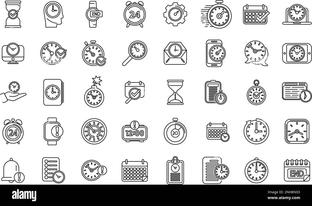 Duration icons set outline vector. Future time. Present year Stock ...