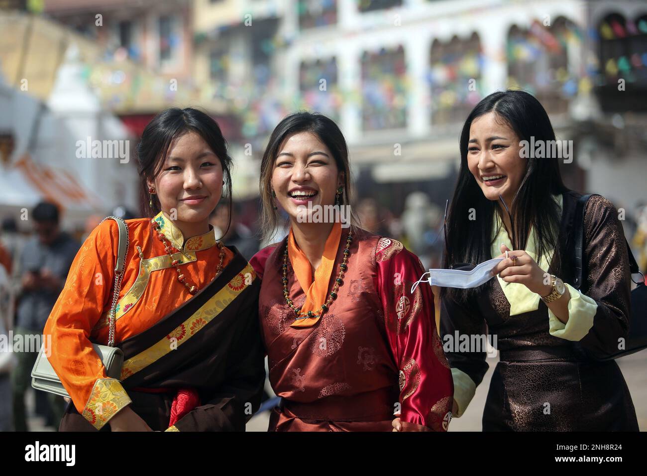 February 21, 2023, Kathmandu, Bagmati, Nepal: Women gesture during the ...