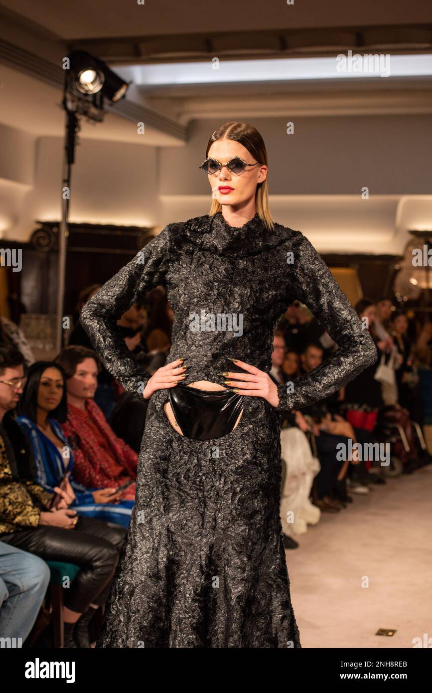 A model walks at the Helen Anthony London Fashion Week AW23 Runway Show ...