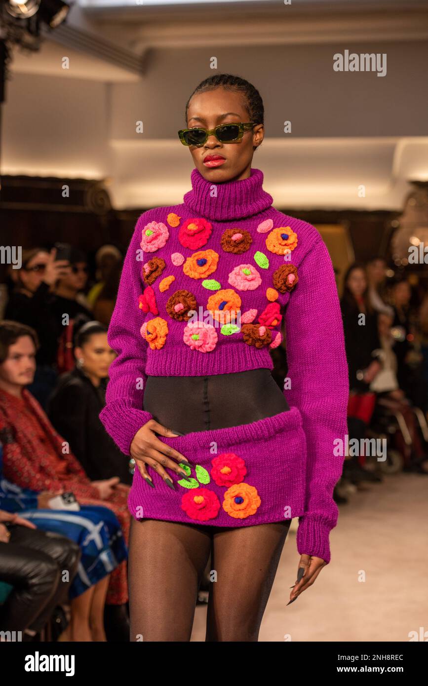 A model walks at the Helen Anthony London Fashion Week AW23 Runway Show ...