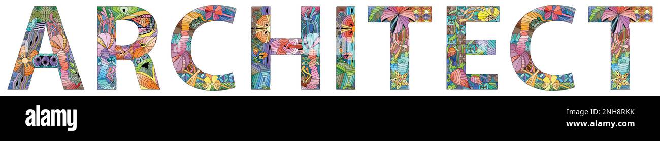 Hand-painted art design. Hand drawn illustration word ARCHITECT for t ...