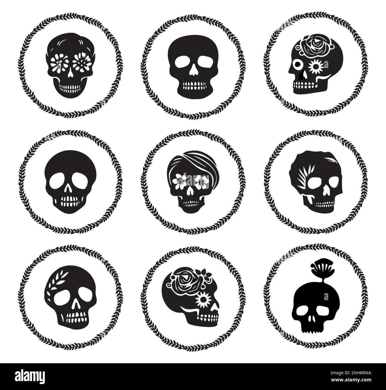 Collection of skull goth vector motif. Set for retro scary halloween ...