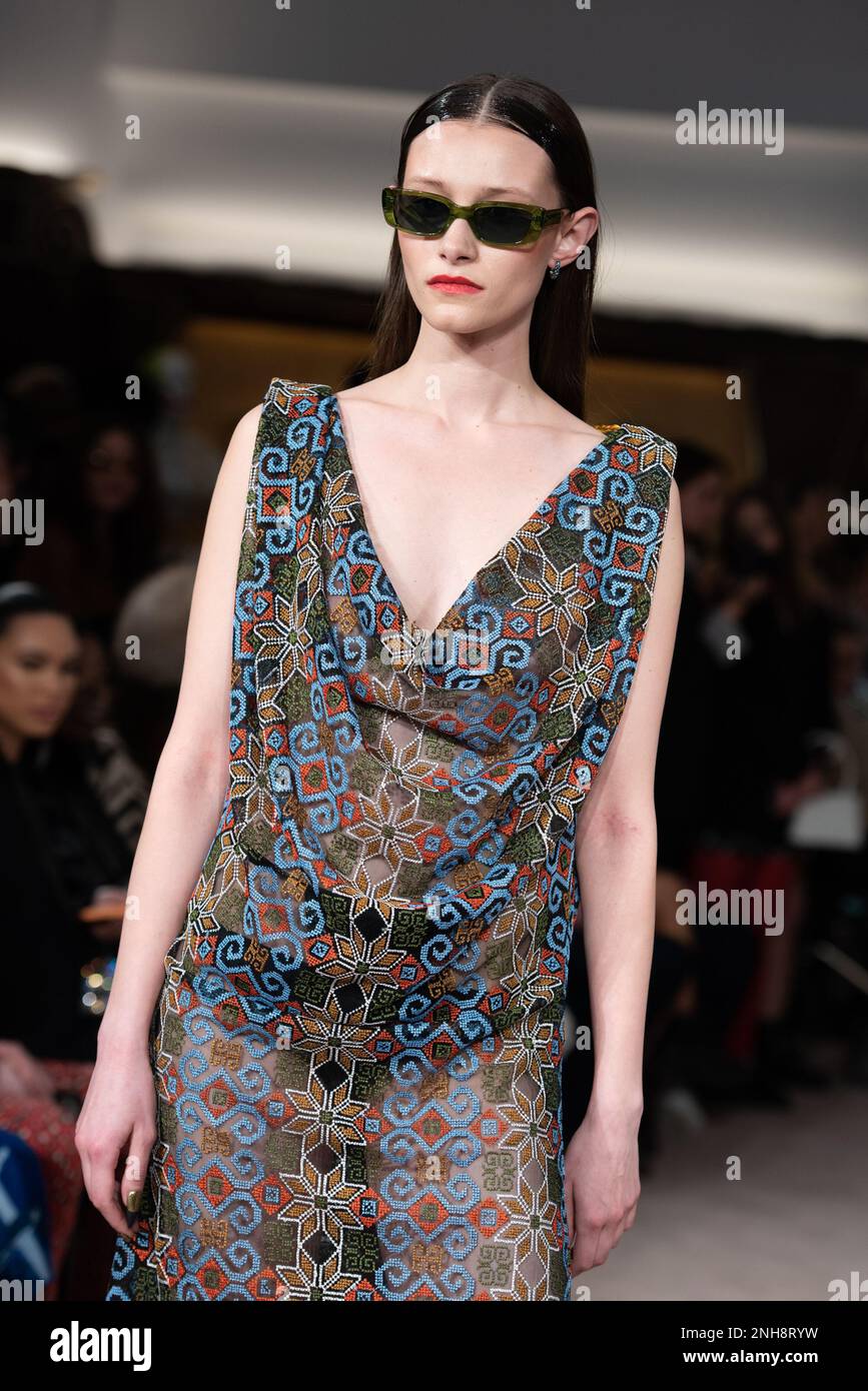 A model walks at the Helen Anthony London Fashion Week AW23 Runway Show ...