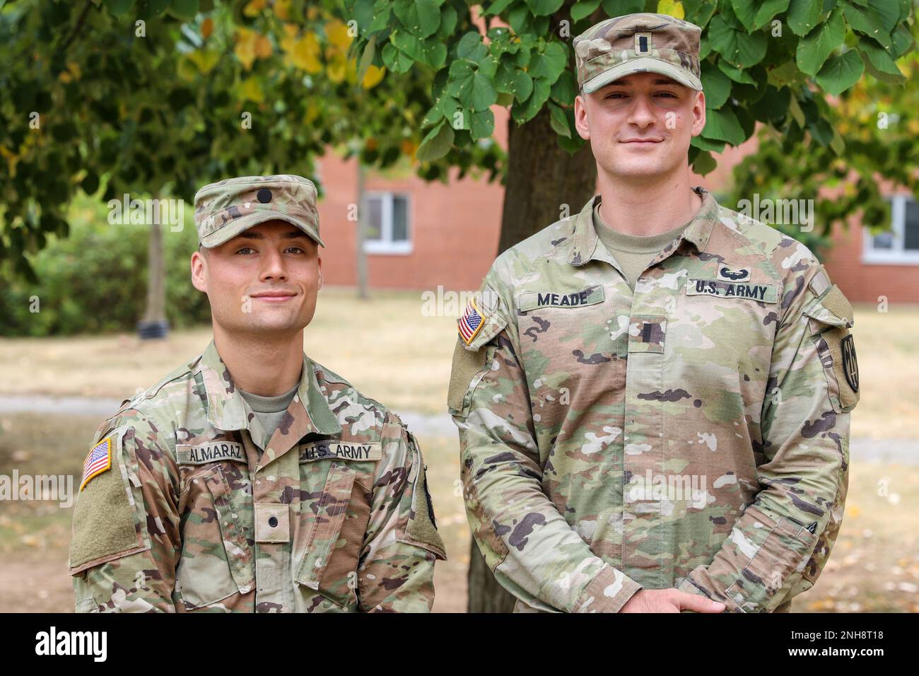 U.S. Army Cadet Mataeo Almaraz (left) stands with 1st Lt. John Meade ...