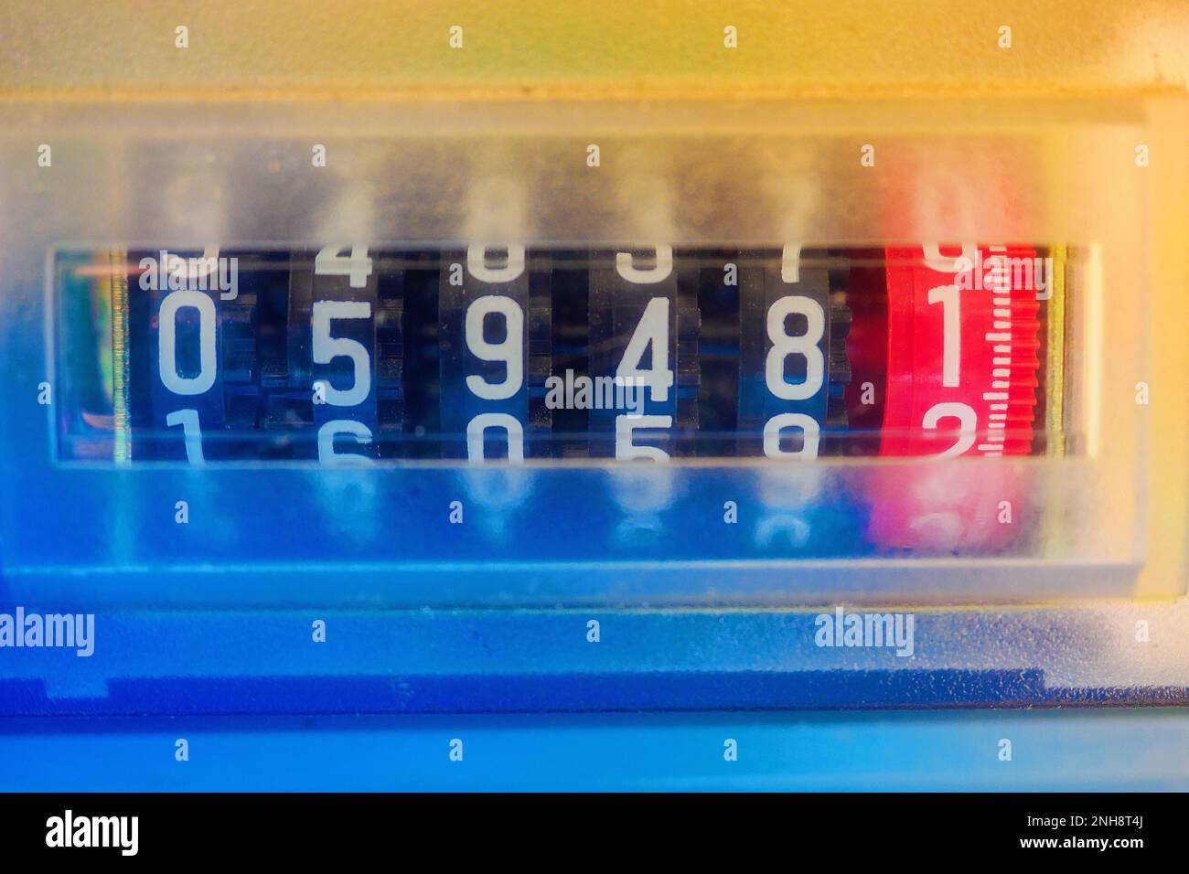 Close-up electric meter figures. Control of power consumption. Topic of ...