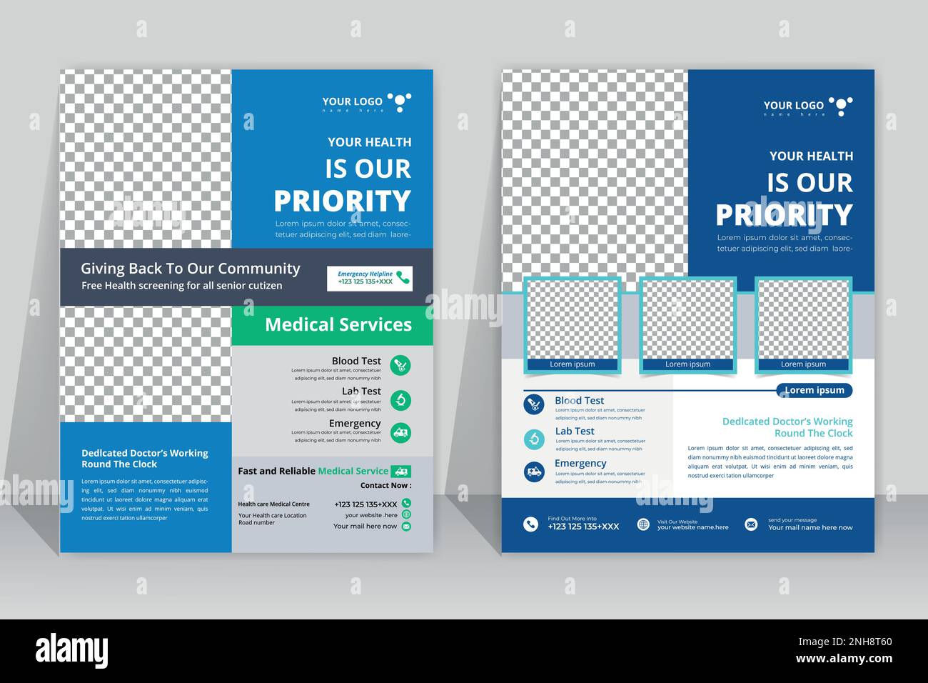 Healthcare cover a4 template design and flat icons for a report and ...
