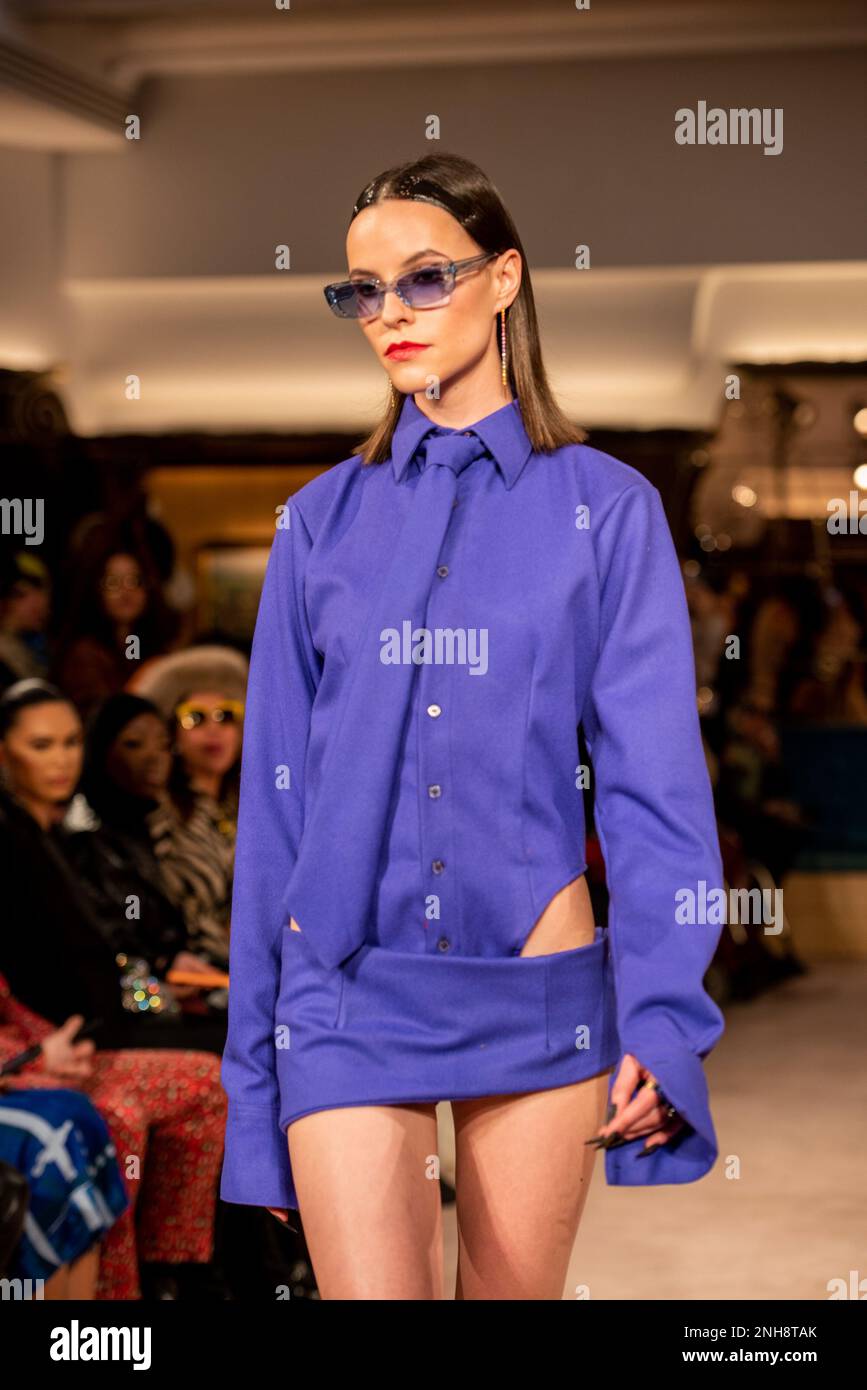 A model walks at the Helen Anthony London Fashion Week AW23 Runway Show ...