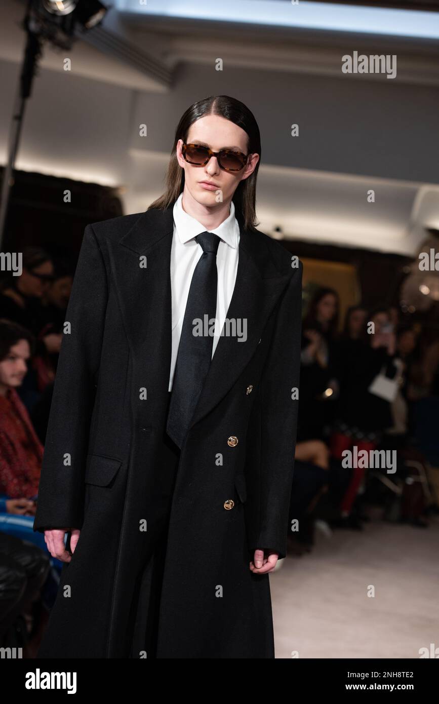 A model walks at the Helen Anthony London Fashion Week AW23 Runway Show ...