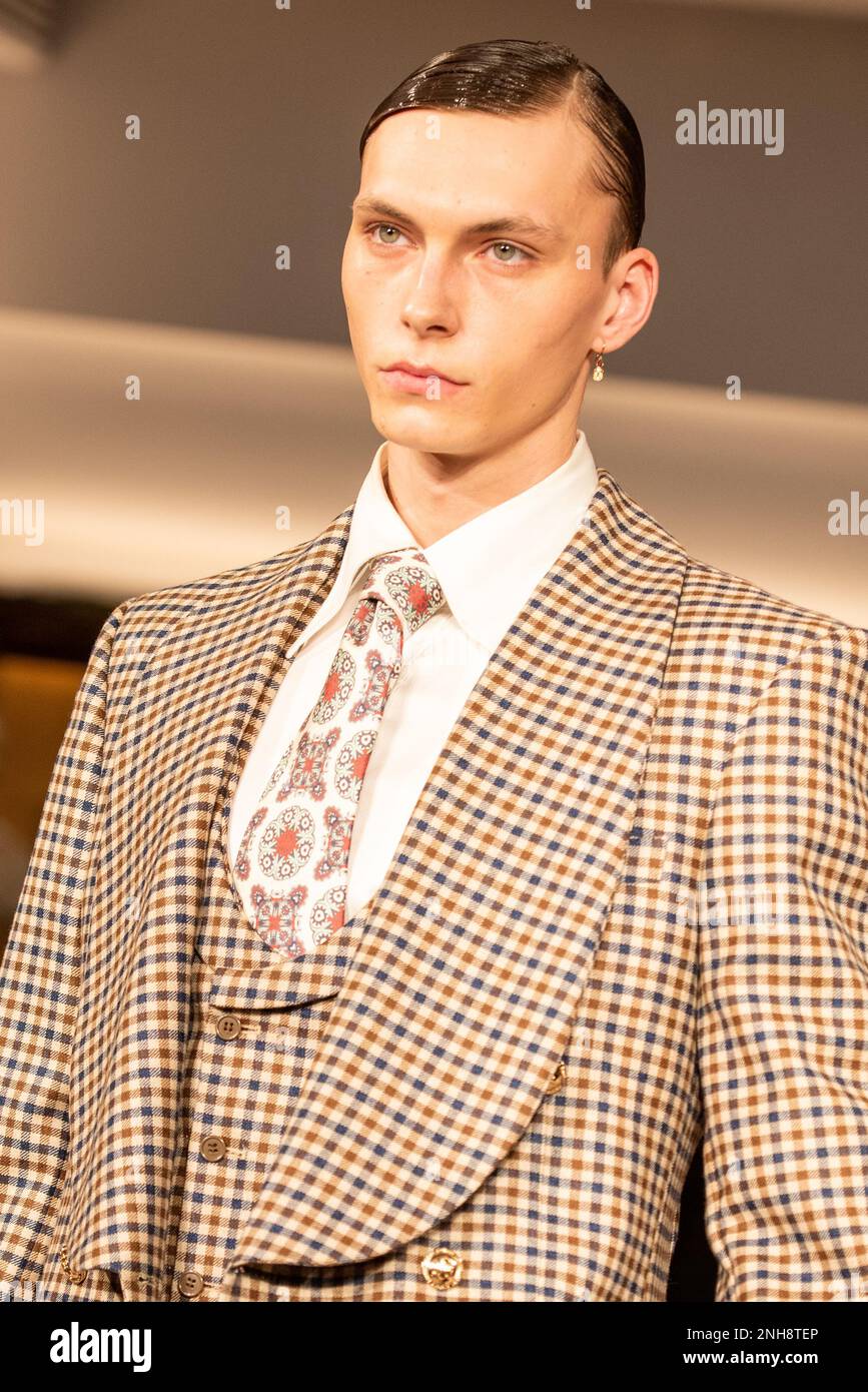 A model walks at the Helen Anthony London Fashion Week AW23 Runway Show ...