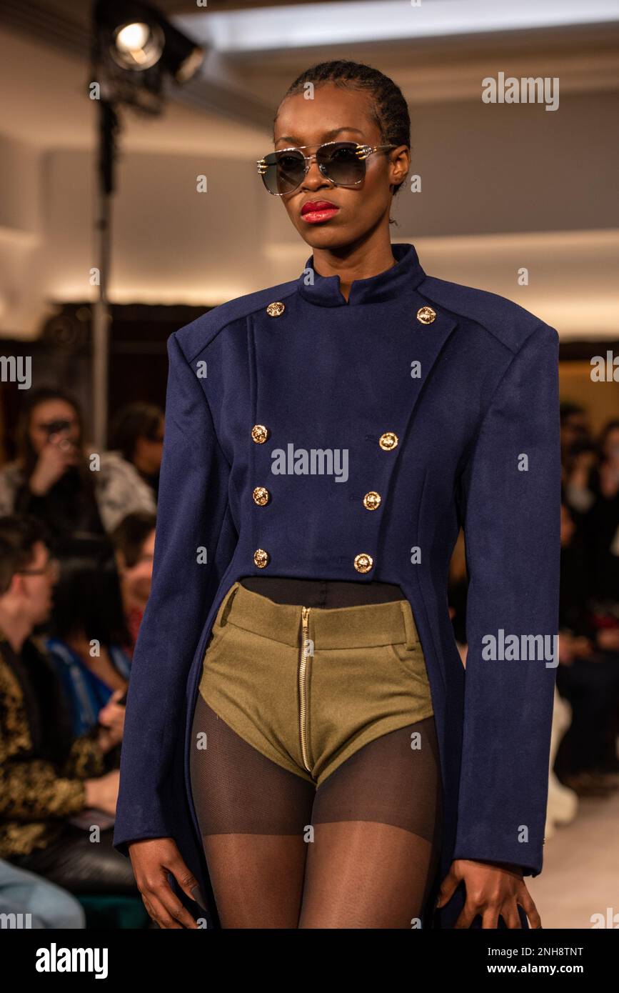 A model walks at the Helen Anthony London Fashion Week AW23 Runway Show ...
