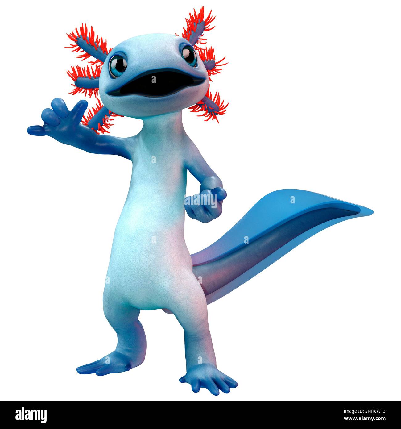 3D rendering of a cute blue toon axolotl isolated on white background ...