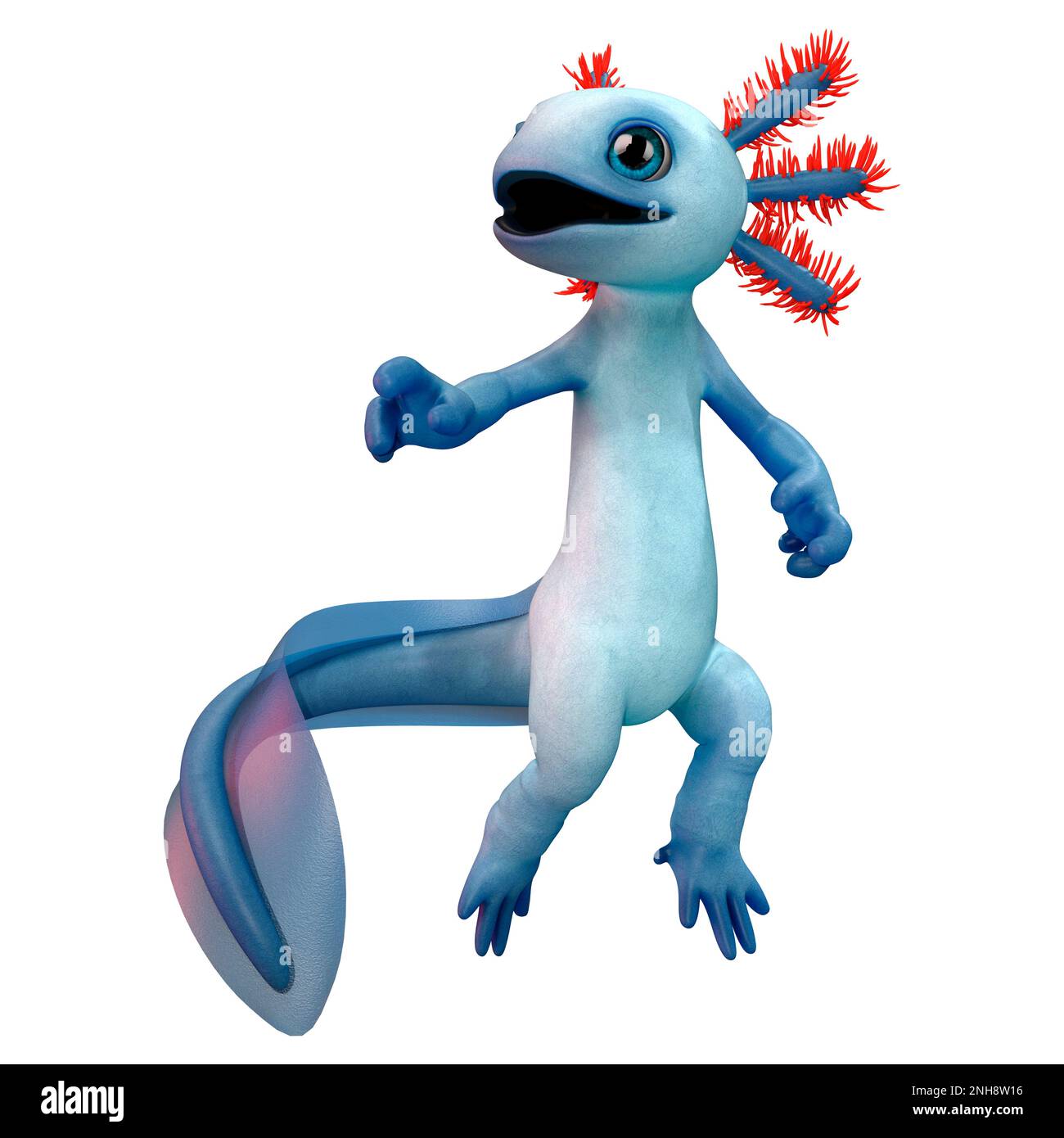 3D rendering of a cute blue toon axolotl isolated on white background ...