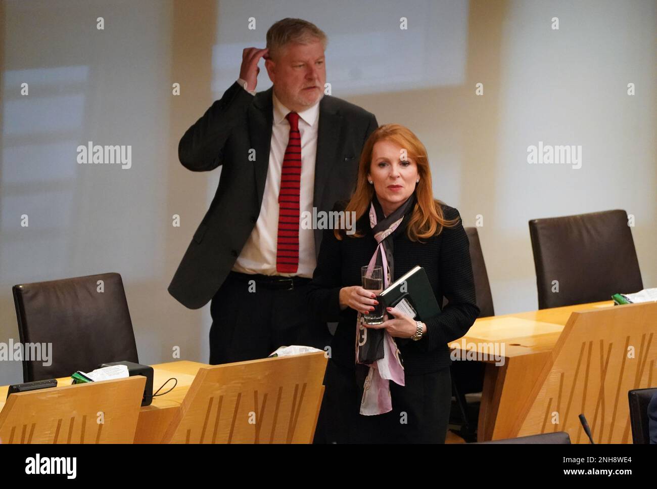 Ash Regan MSP alongside Angus Robertson MSP in the chamber ahead of the ...