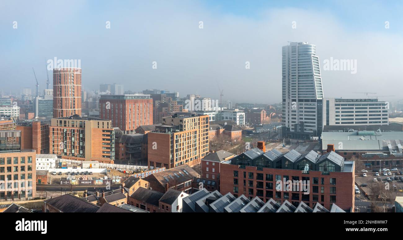 LEEDS, UK - FEBRUARY 14, 2023. An aerial panoramic view of Leeds ...