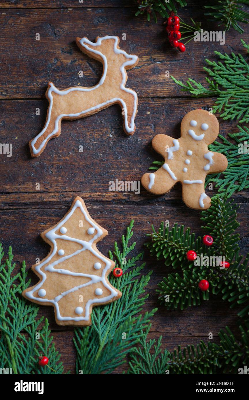 Photograph of Christmas motifs composed of tea sweets shaped like ...