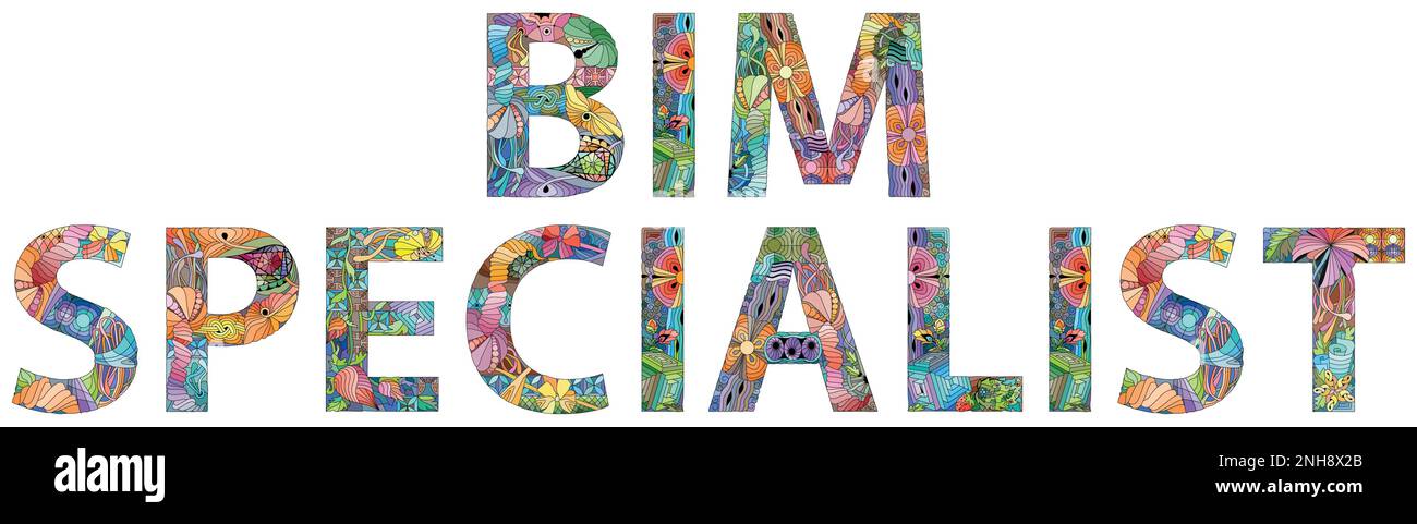 Hand-painted art design. Hand drawn illustration words BIM SPECIALIST ...
