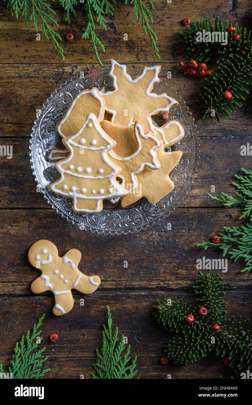 Photograph of Christmas motifs composed of tea sweets shaped like ...