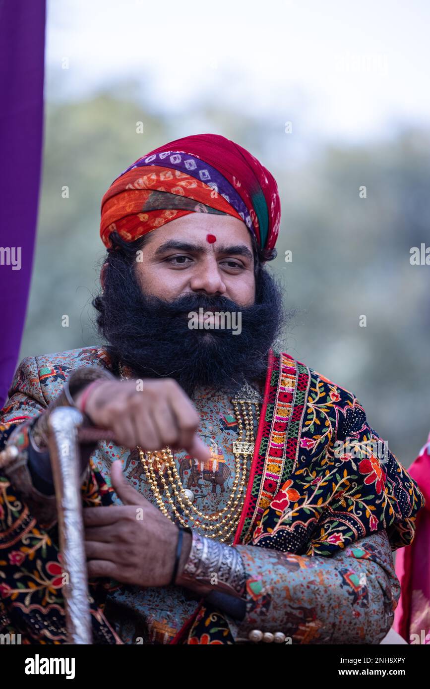 Camel Festival, Portrait of an young rajasthani male with beard and ...