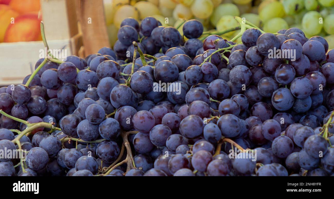 Black grapes on market hi-res stock photography and images - Alamy