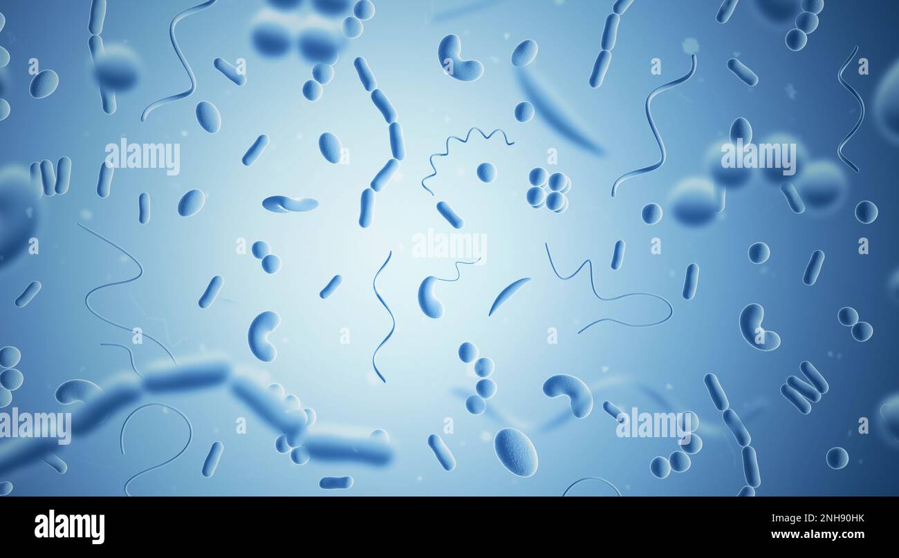 Bacteria. Bacterium. Blue color. Prokaryotic microorganisms. 3d ...