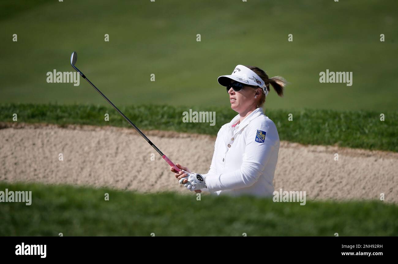 Morgan Pressel looks over her options from the green side bunker on the ...