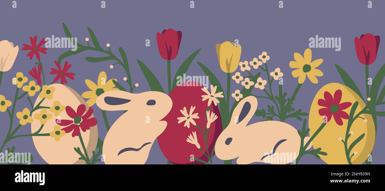 Easter vector background with bunnies and tulips Stock Vector Image ...